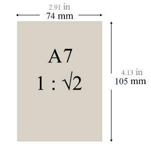 A7 Paper Size - Dimensions in inches, mm, cm and pixels